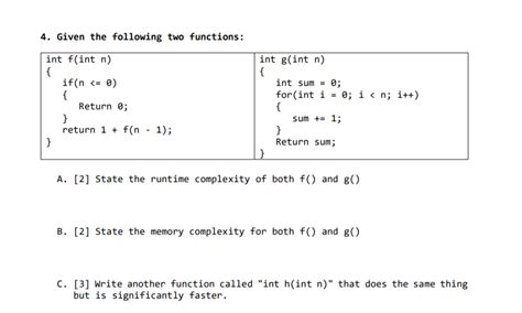 Solved Given The Following Two Functions Int F Int N Chegg