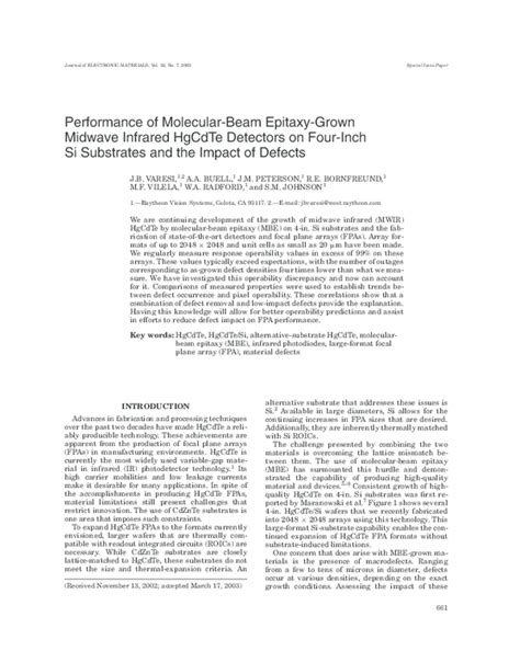 Pdf Performance Of Molecular Beam Epitaxy Grown Midwave Infrared Hgcdte Detectors On Four Inch