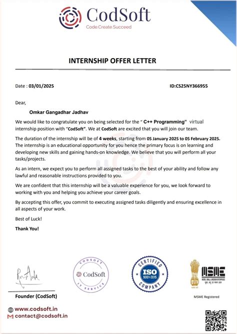 Internship Cpp Codsoft Programming Learning Omkar Jadhav