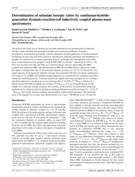 [pdf] Determination Of Selenium Isotopic Ratios By Continuous Hydride Generation Dynamic