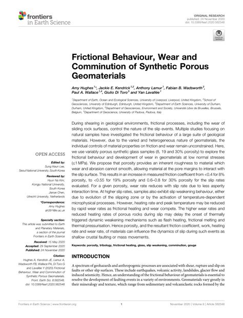 Pdf Frictional Behaviour Wear And Comminution Of Synthetic Porous
