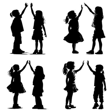 Premium Vector Two Girls Giving High Five Silhouette Set