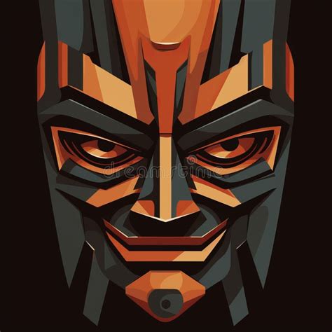 Futuristic Android Mask Illustration In Dark Black And Orange Stock Illustration Illustration