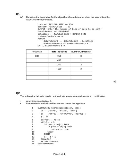 Trace Tables Ppq And Ms Pdf Algorithms Applied Mathematics