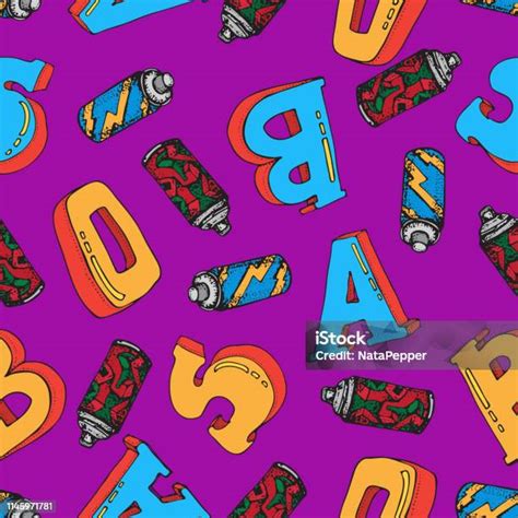 낙서 스프레이 수 벡터 낙서 완벽 한 패턴입니다 탱크의에 어로 졸 페인트 3d 문자 손으로 그린 그림 포스터 T셔츠 섬유 0명에 대한 스톡 벡터 아트 및 기타 이미지