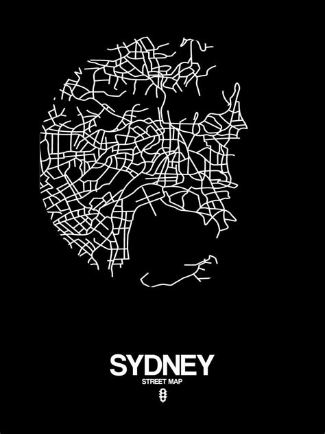 Sydney Street Map Black By Naxart Studio Paper Print Custom Prints