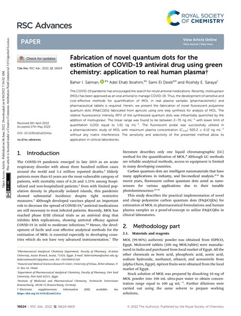Pdf Fabrication Of Novel Quantum Dots For The Estimation Of Covid 19