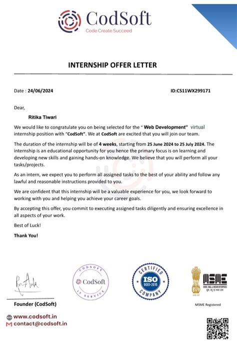 ritika tiwari on linkedin codsoft internship webdevelopment grateful