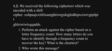 solved 1 2 we received the following ciphertext which was