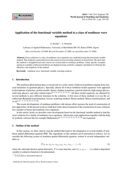 Pdf Application Of The Functional Variable Method To A Class Of Nonlinear Wave Equations