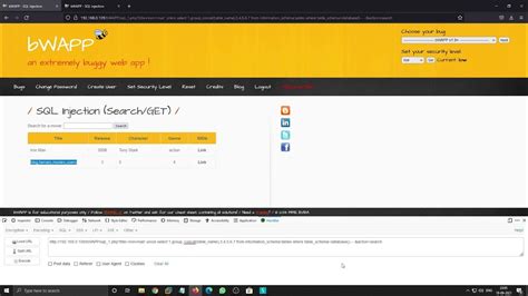 Sql Injection Search Get Bwapp Tutorial Youtube