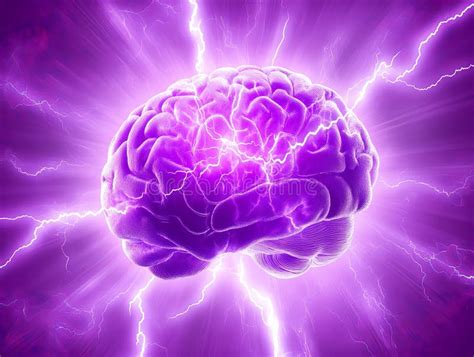 Neon Purple Glowing Brain Surrounded By Intense Lightning Symbolizing Cognitive Stimulation