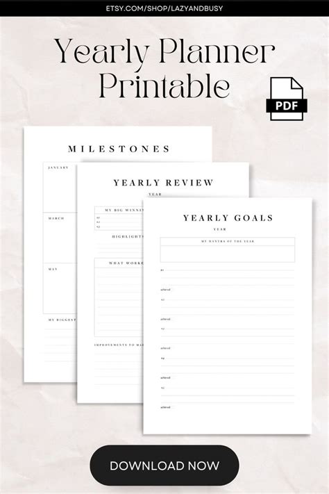 Yearly Planner Printable Undated Minimalist Planner Inserts Yearly