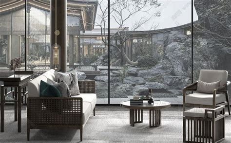 新中式售楼处休息区3d模型下载 Id112020431 建e室内设计网