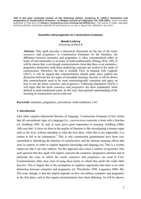 Pdf Semantics And Pragmatics In Construction Grammar