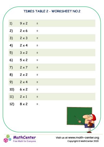 second grade worksheets multiplication table math center