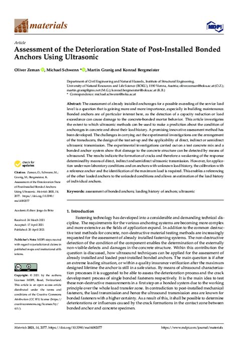 Pdf Assessment Of The Deterioration State Of Post Installed Bonded Anchors Using Ultrasonic