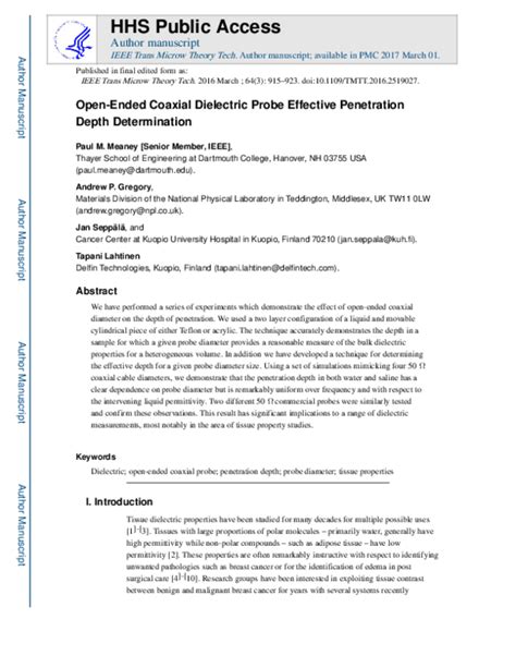Pdf Open Ended Coaxial Dielectric Probe Effective Penetration Depth Determination