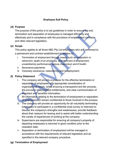 Employee Exit Policy Free Template Sample Lawpath
