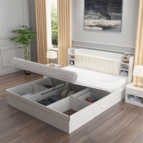 气动高箱储物床1 8米双人床1 5米主卧室板式床收纳现代简约经济型参数配置 规格 性能 功能 苏宁易购