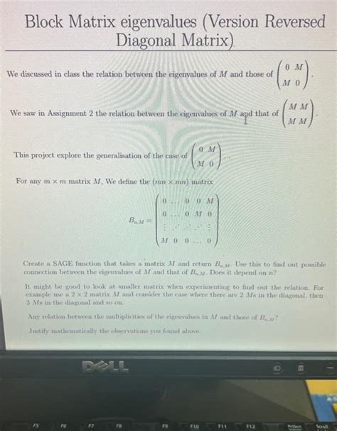Solved Block Matrix Eigenvalues Version Reversed Diagonal Chegg Com