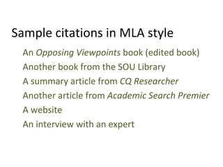 Sample Citations In Mla Style Esl Class PPT
