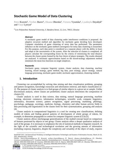 Pdf Stochastic Game Model Of Data Clustering Dokumen Tips