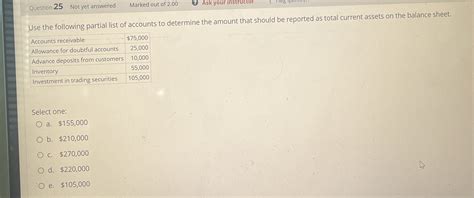 Solved Question 25use The Following Partial List Of Accounts