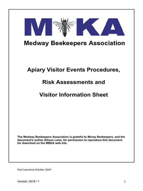 Mbka Risk Assessment Re Honey Bees 2019 Version 1 Pdf Beekeeping