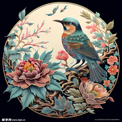 花鸟刺绣设计图 绘画书法 文化艺术 设计图库 昵图网