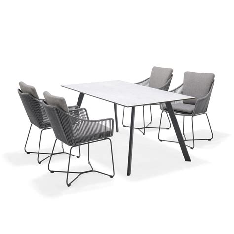 Scancom Opal 5 Piece Aluminum Patio Dining Set With Grey Cushions The