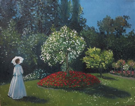 Картина маслом свободная копия Моне Дама в саду 50x40