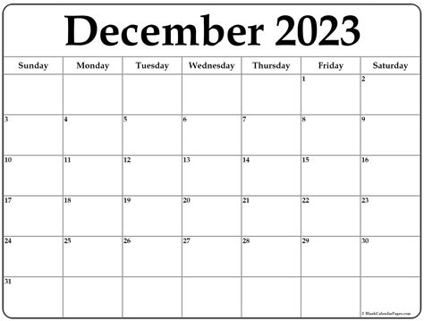 Printable Blank Calendar December