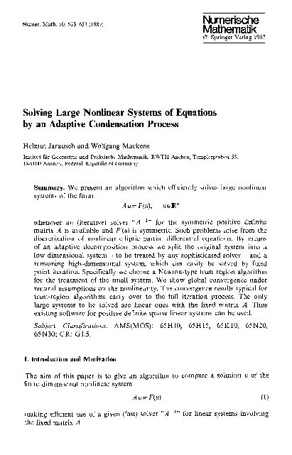 Pdf Solving Large Nonlinear Systems Of Equations By An Adaptive Condensation Process