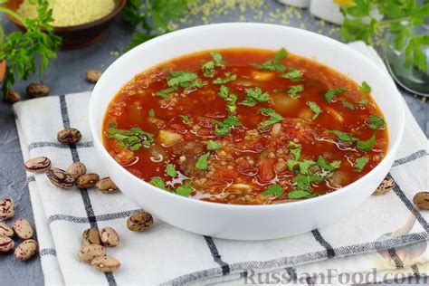 Рецепт Томатный суп с фасолью и кускусом на