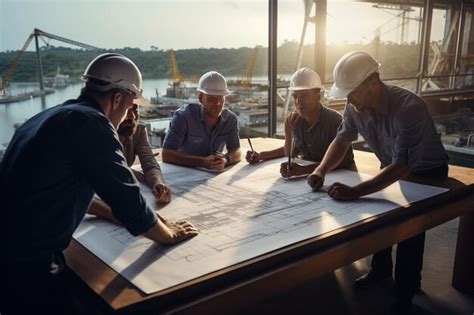 premium ai image engineers and architects reviewing blueprints for