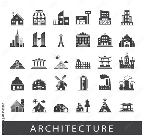 Buildings And Architecture Icons Set Various Styles And Building
