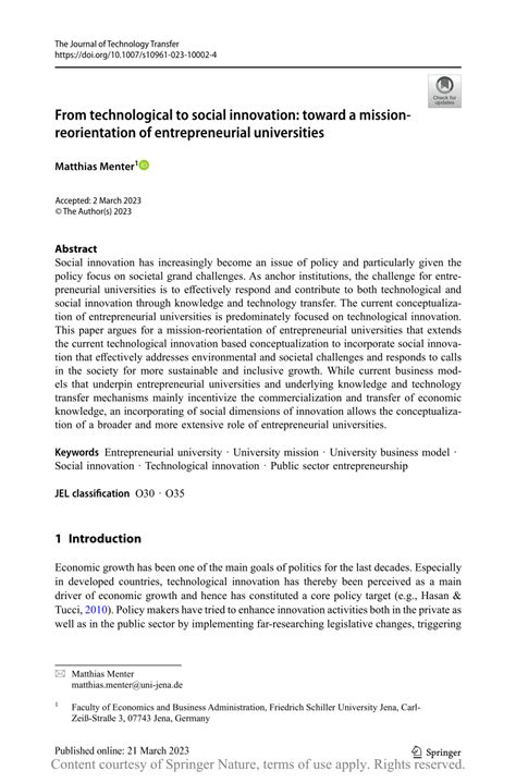 Pdf From Technological To Social Innovation Toward A Mission Reorientation Of Entrepreneurial