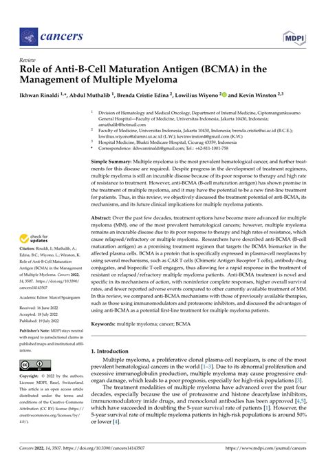 Pdf Role Of Anti B Cell Maturation Antigen Bcma In The Management Of Multiple Myeloma