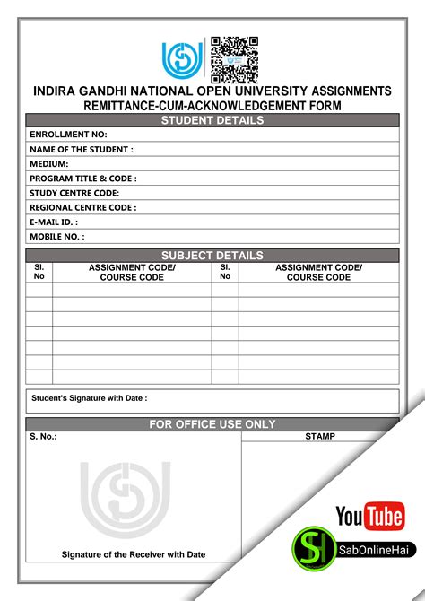 Ignou Acknowledgement Receipt Acknowledgement Slip Ignou Assignment