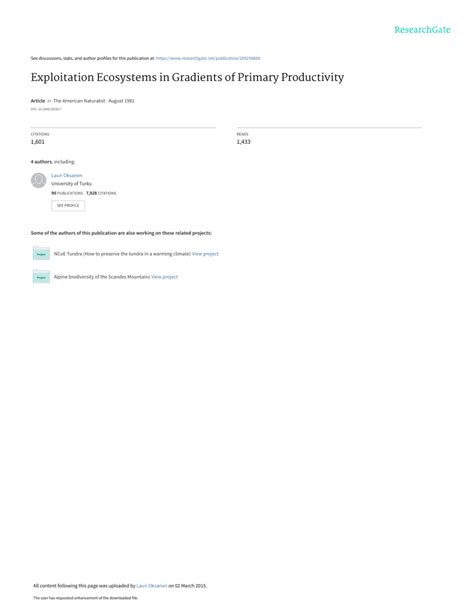 Exploitation Ecosystems And Primary Productivity