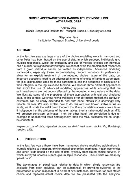 Pdf Simple Approaches For Random Utility Modelling With Panel Data