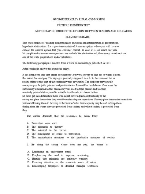Critical Thinking Test Edited Pdf Crimes Crime And Violence