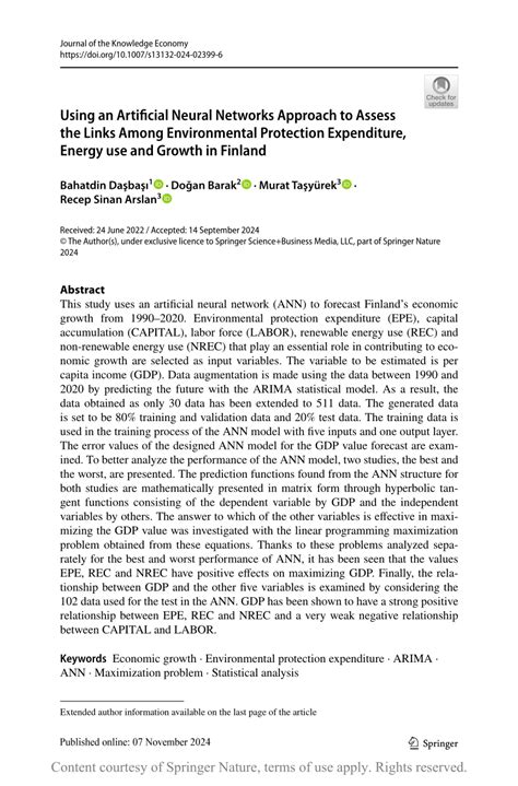 Using An Artificial Neural Networks Approach To Assess The Links Among Environmental Protection