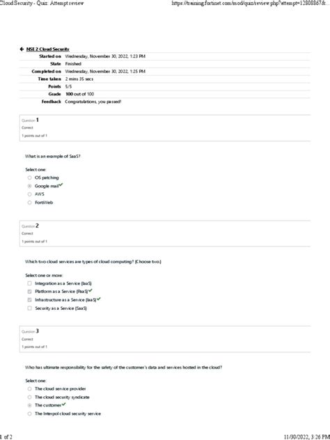 Cloud Security Quiz Attempt Review Pdf Cloud Computing Software