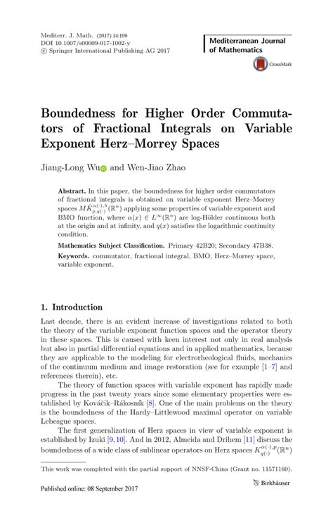 Pdf Boundedness For Higher Order Commutators Of Fractional Integrals On Variable Exponent Herz