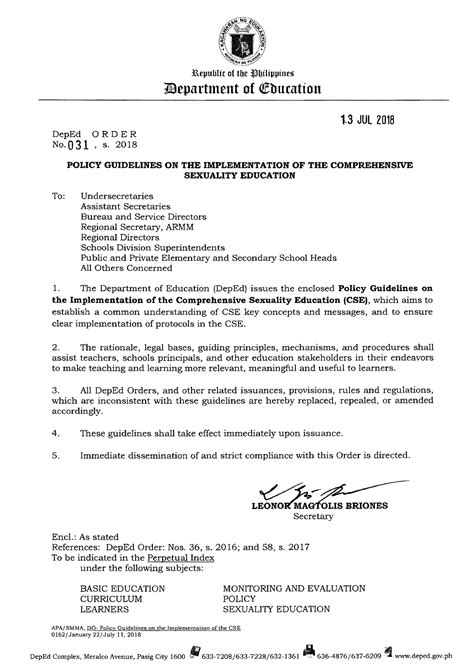 Do S2018 031 1 Cse Implementation Plan Enclosure To Deped Order No 031 S 2018 I