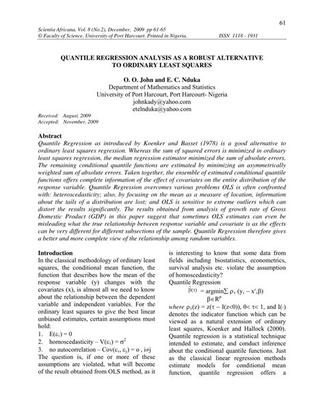 Pdf Quantile Regression Analysis As A Robust Alternative To Ordinary