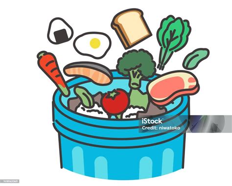 음식물 손실로 인해 쓰레기통에 음식을 버리는 벡터 일러스트 레이 션 자료 폐기 Sdgs 휴지통 아이콘에 대한 스톡 벡터 아트 및 기타 이미지 Istock