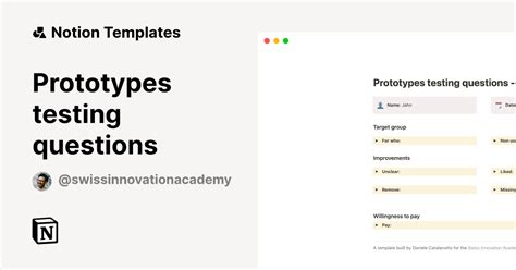 Prototypes Testing Questions Template By Daniele Catalanotto Notion